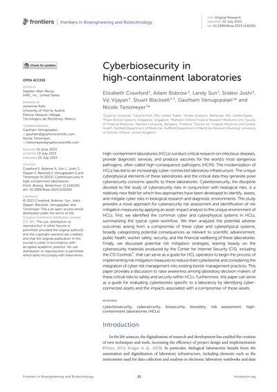 Cyberbiosecurity in high-containment laboratories | Biosecurity Central