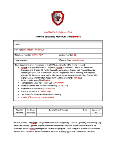 Core Biorisk Management Document Templates | Biosecurity Central